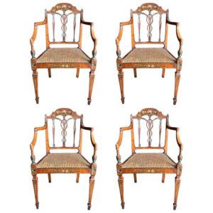 A fine and very rare set of four English late-18th century satinwood ...